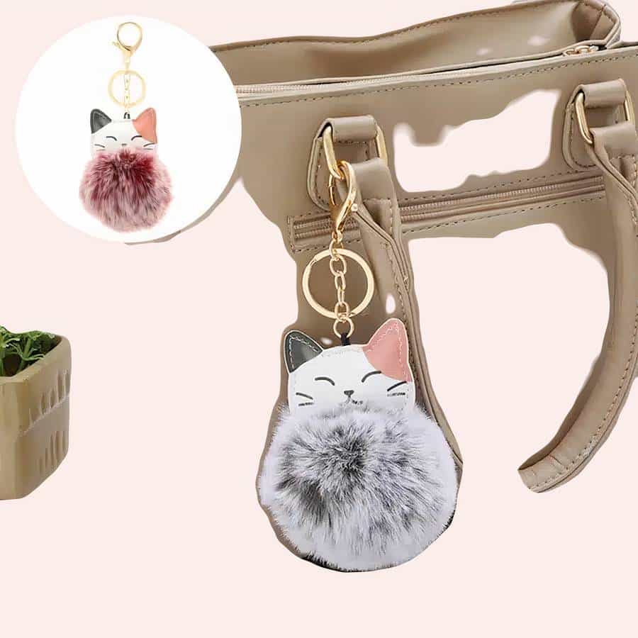 Porte clé tête de chat avec fourrure - Chatounette